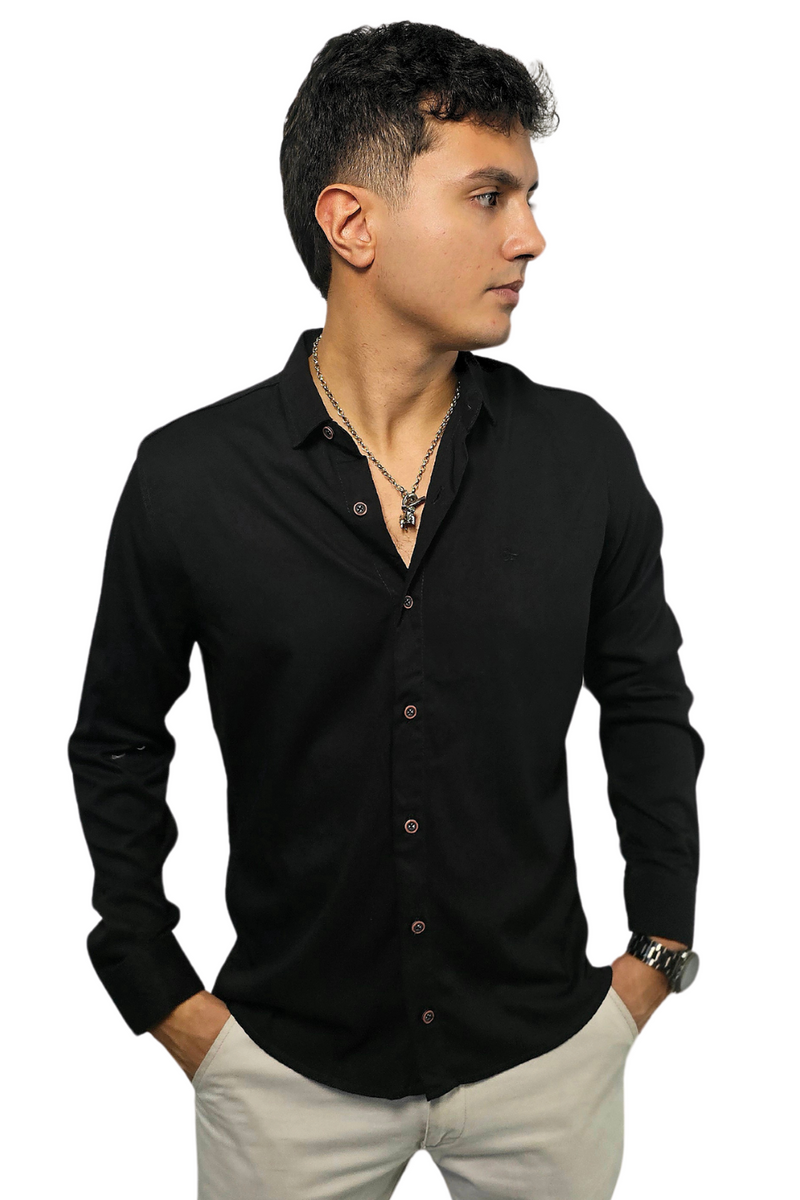 Camisa Manga Longa denim bordado pala dupla